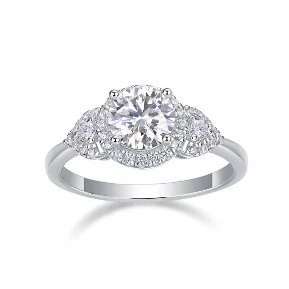 1.8 Ct Round Brilliant Cut Simulated Diamond, Halo Engagement Ring, 14K ...