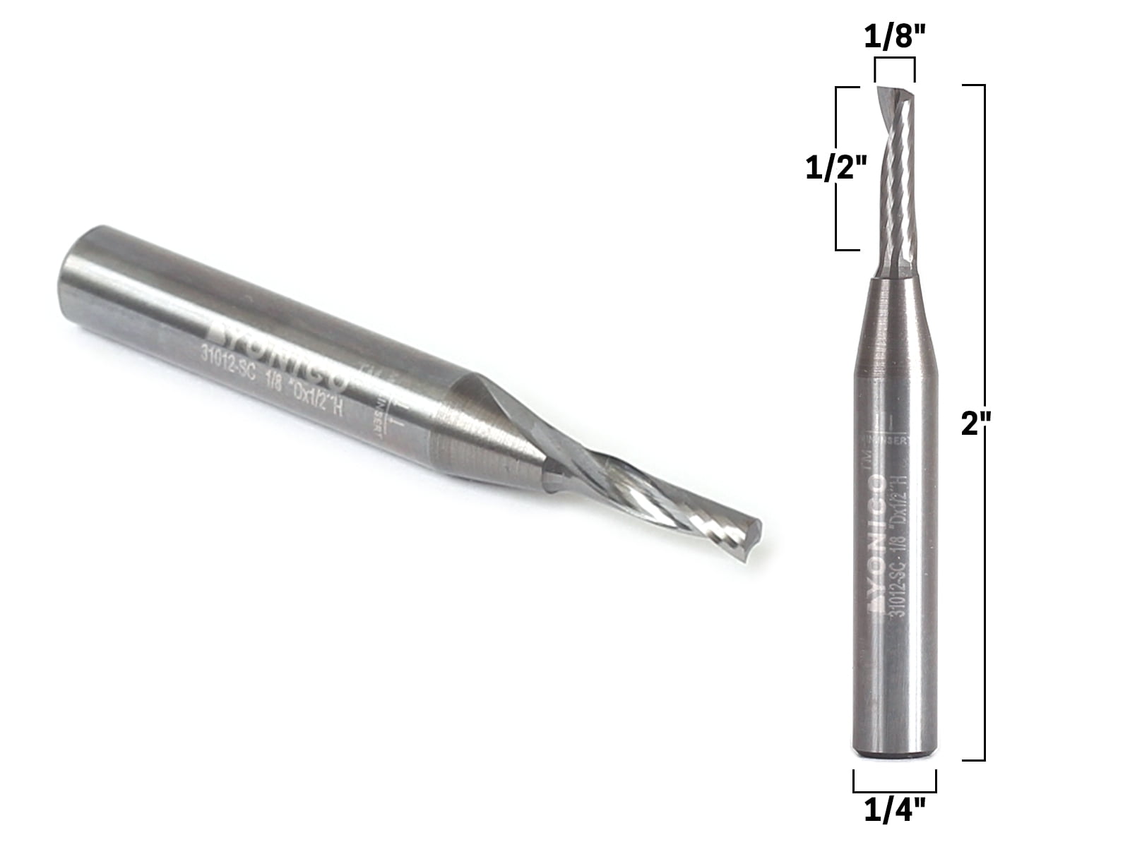 1/8" Diameter O Flute Upcut Spiral End Mill CNC Router Bit - 1/4" Shank ...