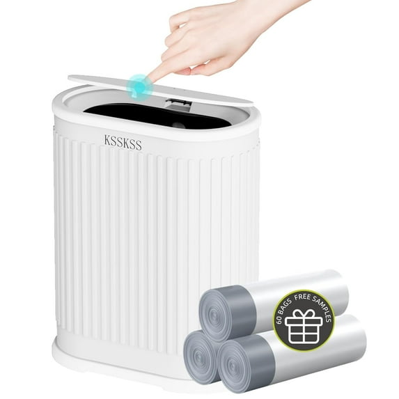 1.8 Gallons Small White Bathroom Trash Can with Lid, Slim Bathroom ...