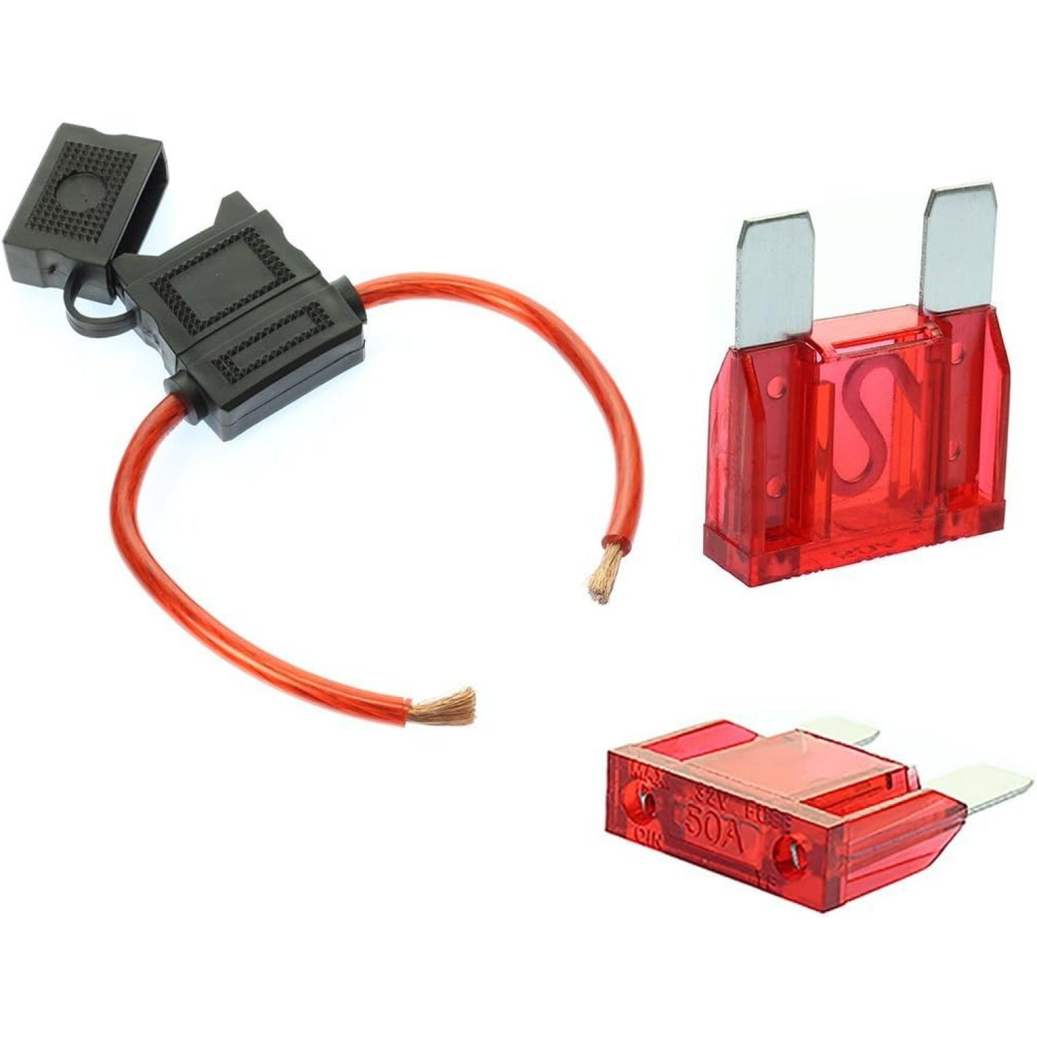 (1) 8 Gauge MAXI Inline Fuse Holder Fuseholder with cover and (2ea 50 ...