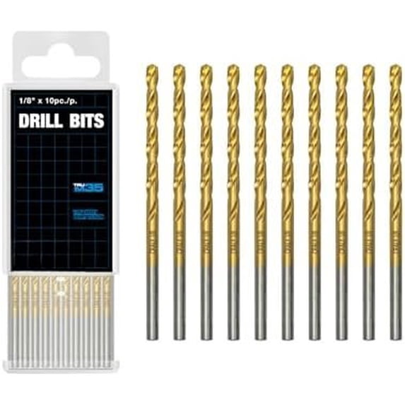 1/8 Inch 10-Pc Drill Bit , M35 Titanium Coated Jobber Length Twist ...
