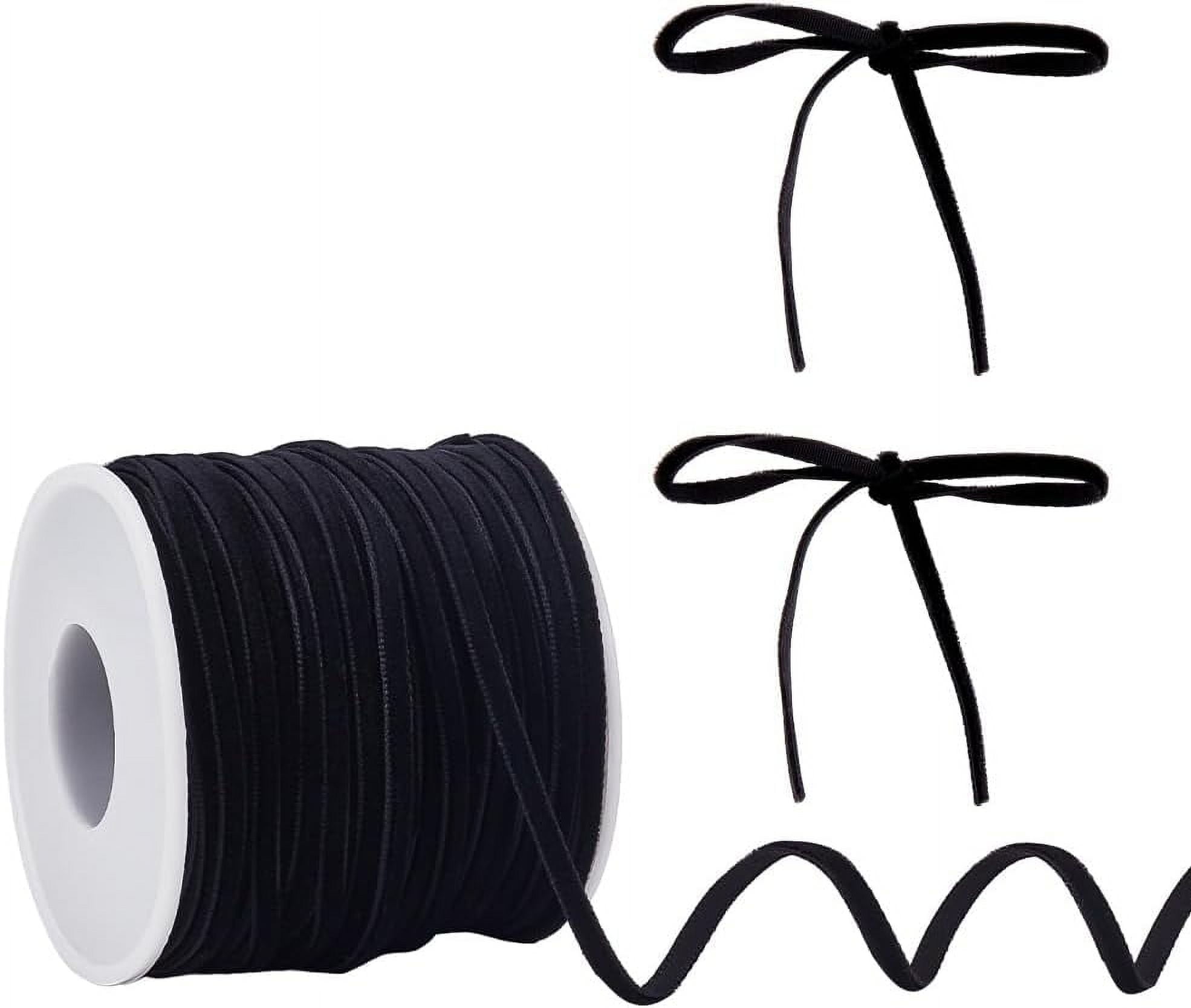 50 Yards Single Face Velvet Ribbon with 1Pc Plastic Spools Black 1/8 ...