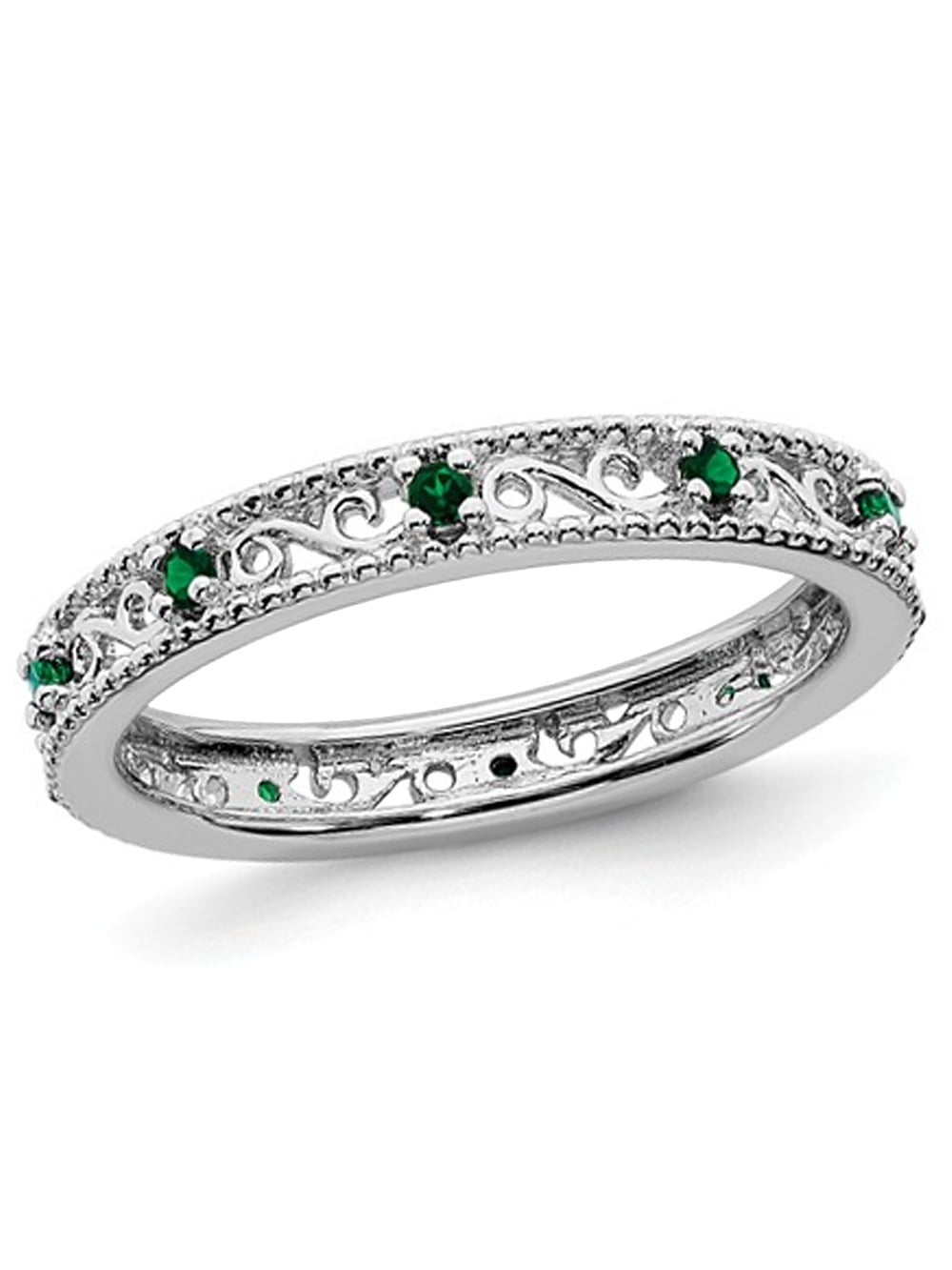 1/8 Lab Created Green Emerald Eternity Band Ring in Sterling Silver for ...