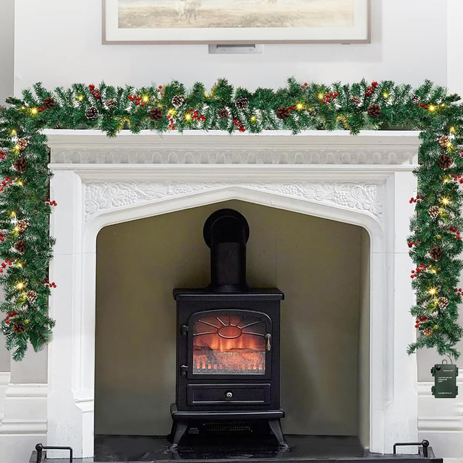 1.8 Meter Christmas Wreath with LED Lights – Artificial Green Vine Wreath with Pinecones, Red ...