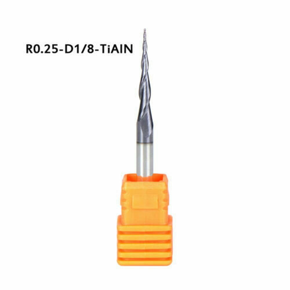 1/8" Shank Carbide Tapered Ball Nose End Mill R0.25Mm-1Mm Cnc Router ...