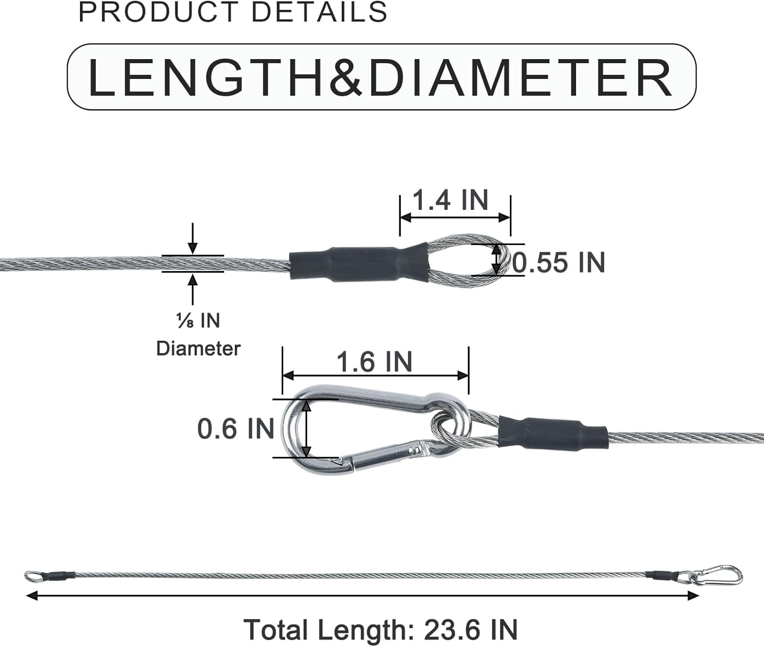 1/8" Stage Light Cables 20 Pack, 2ft Safety Cables with Carabiner Lock ...