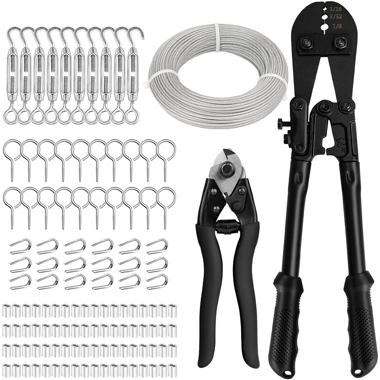 1/8 Stainless Steel Cable Kit, 150ft 1/8 Wire Rope with Crimping Tool ...