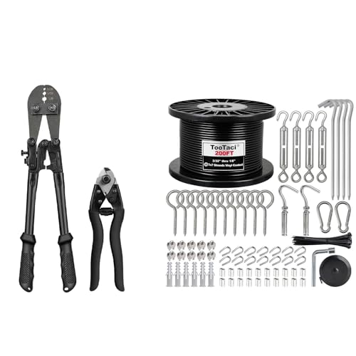 1/8" Wire Rope Crimping Tool Kit, 200FT Black Vinyl Coated Stainless ...