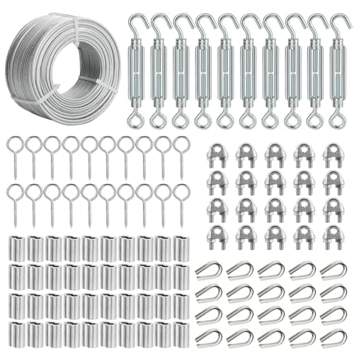 1/8 Wire Rope Kit, 200FT PVC Coated Steel Cable With Tensioner for ...
