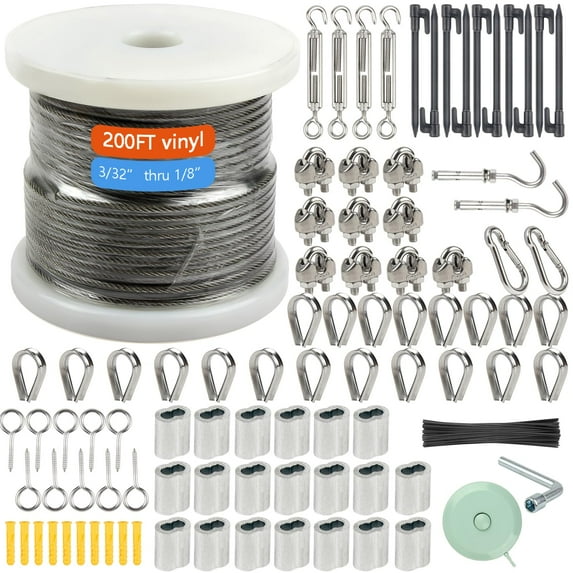 1/8" Wire Rope Kit，Steel Wire Cable，200FT Turnbuckles for Cables Wire ...