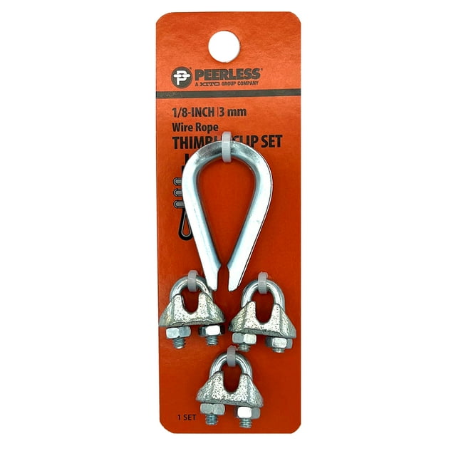 1/8" Wire Rope Thimble and Clip Set, Steel, Zinc-Plated, Peerless Chain Company, #4718638, 4 ...