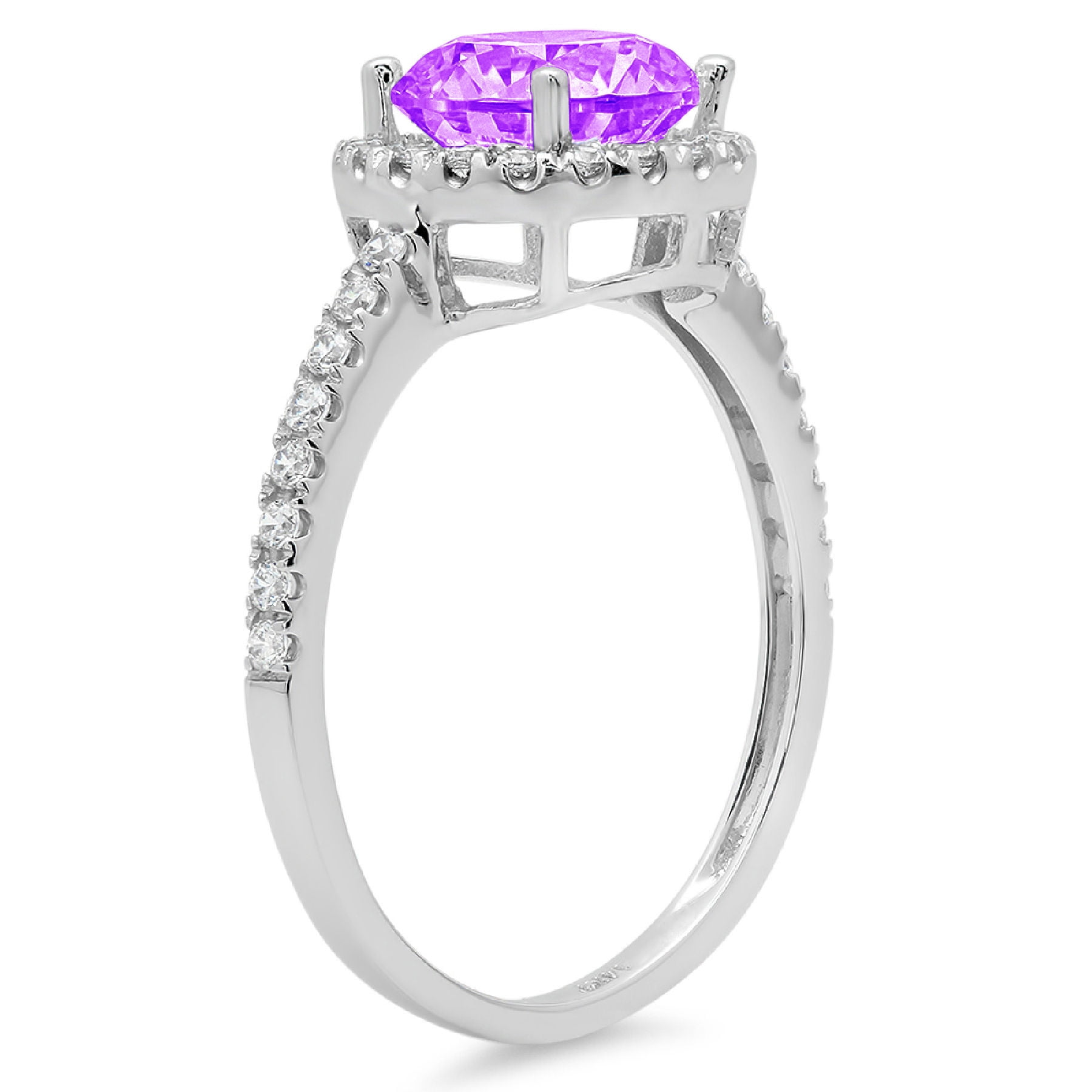 1.8 ct Round Cut Natural Amethyst Halo Engagement Ring for Women in 14K ...