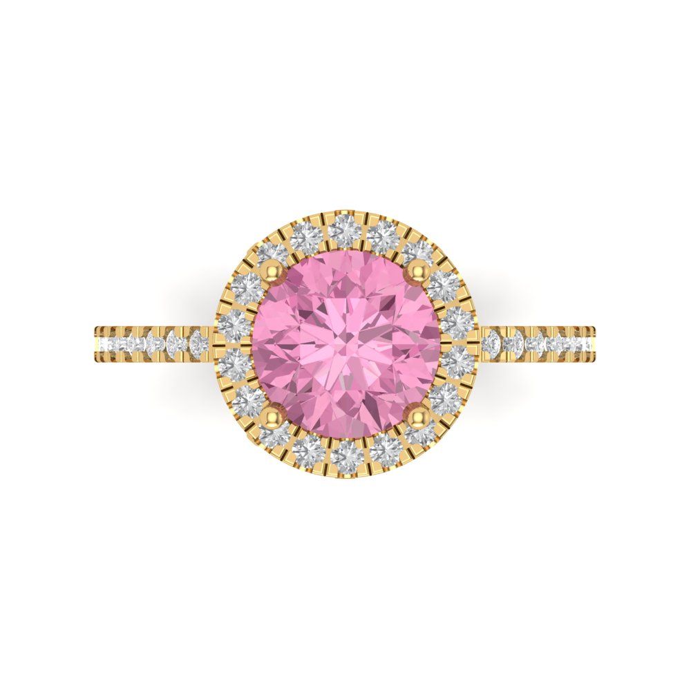 1.8 ct Round Cut Simulated Pink Diamond Halo Engagement Ring for Women ...