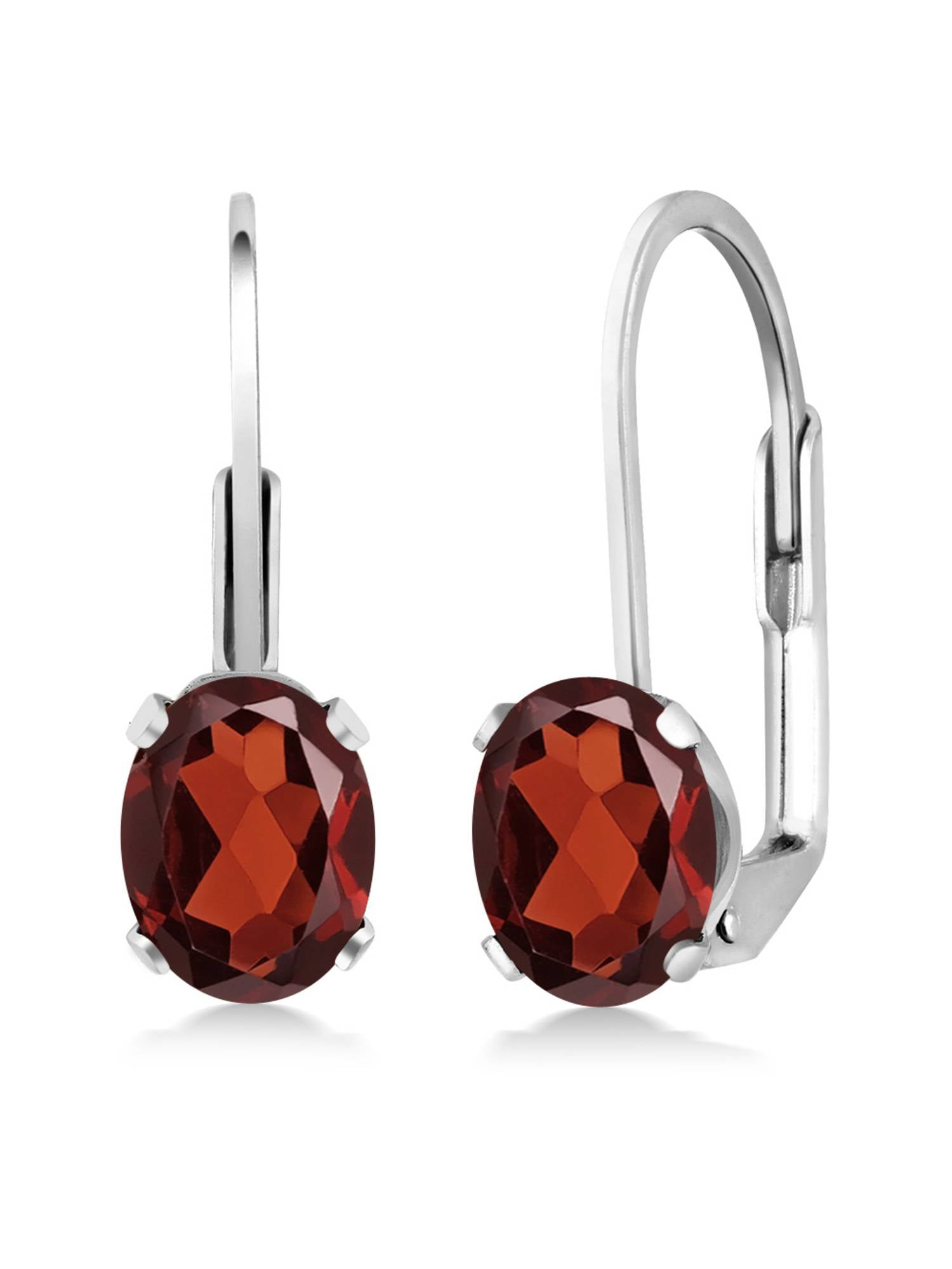 Gem Stone King 1.80 Ct Oval Red Garnet 925 Sterling Silver Leverback ...