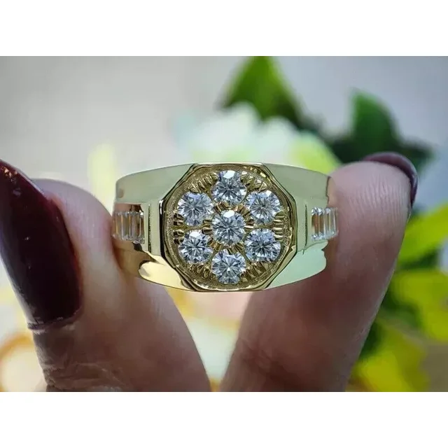 1.80 Ct Round-Cut Simulated Diamond Halo Men's Wedding Ring 14K Yellow Gold Plated 925 Sterling ...