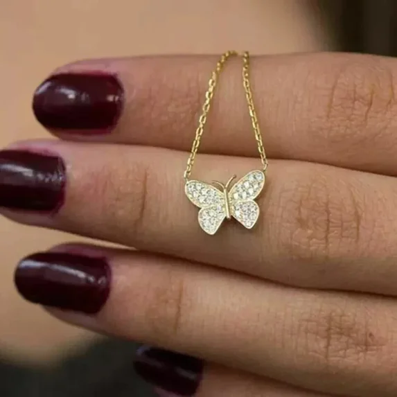 1.80 Ct Round Cut Women's Butterfly Pendant 14K Yellow Gold Plated Lab ...