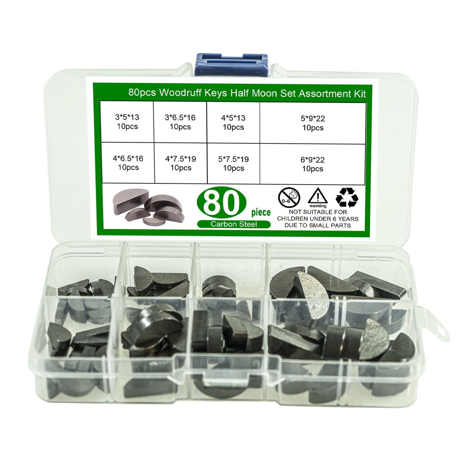 1. 80Pcs Carbon Steel Woodruff Set, Shafts & Spindles Keys with Storage ...