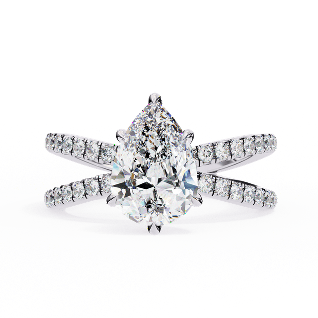 1.81CT Pear Shape Lab Created Diamond Six Prongs Wedding Ring, Split Shank Anniversary Ring, 14k ...