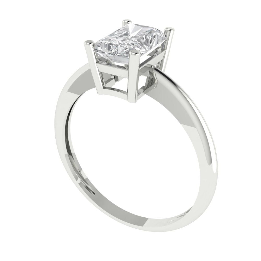 1.82ct Emerald Cut Blue Moissanite 18k Yellow Gold Engraving Statement Bridal Wedding 3 stone ...