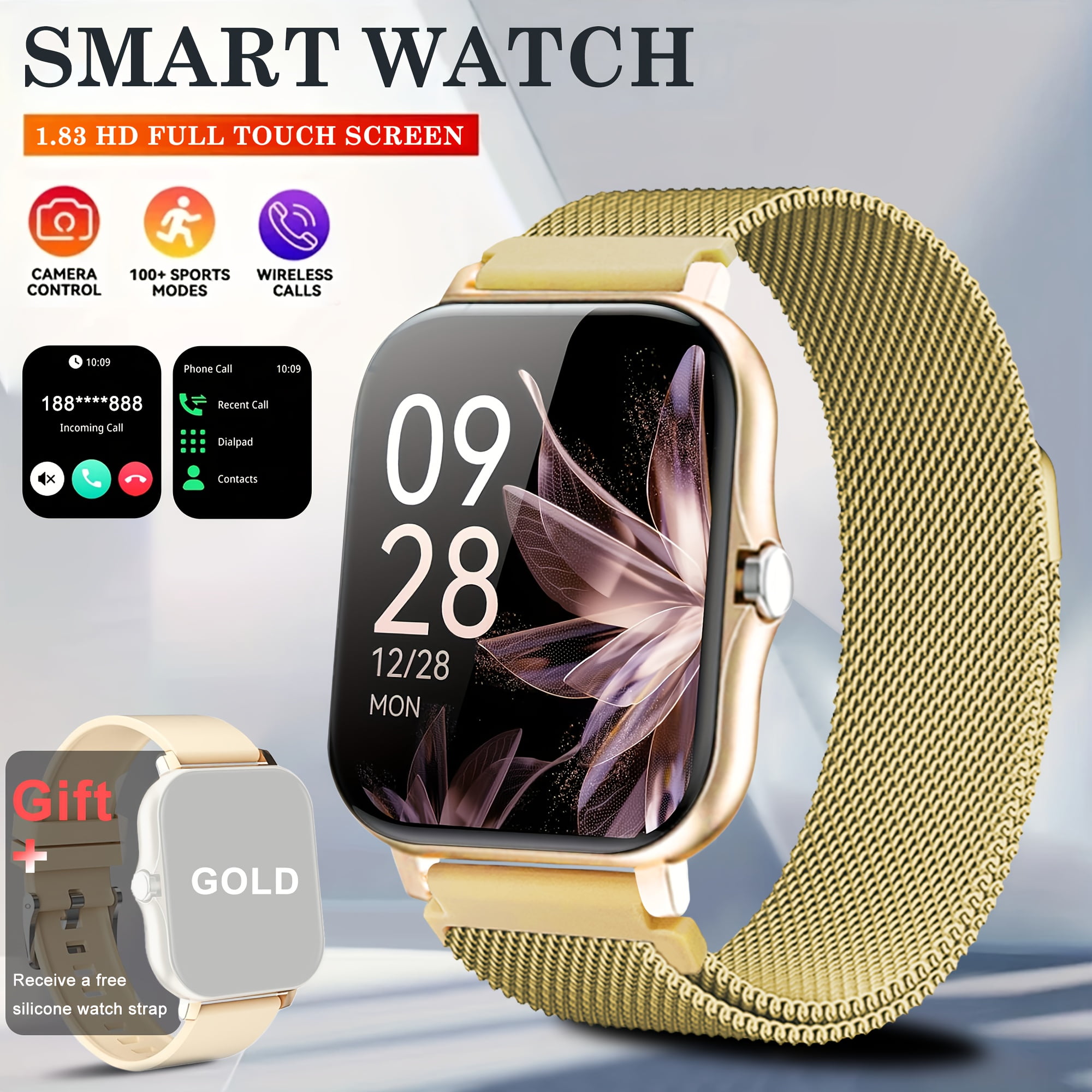 1.83" HD Smart Watch with Wireless Calling, Built-in Speaker & Fitness ...