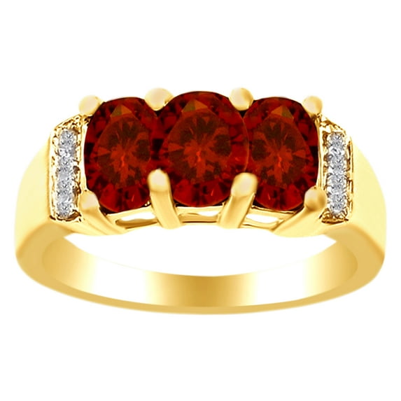 AFFY 1.84 Ct Cushion Cut Simulated Garnet Three Stone Band Ring in 14k ...