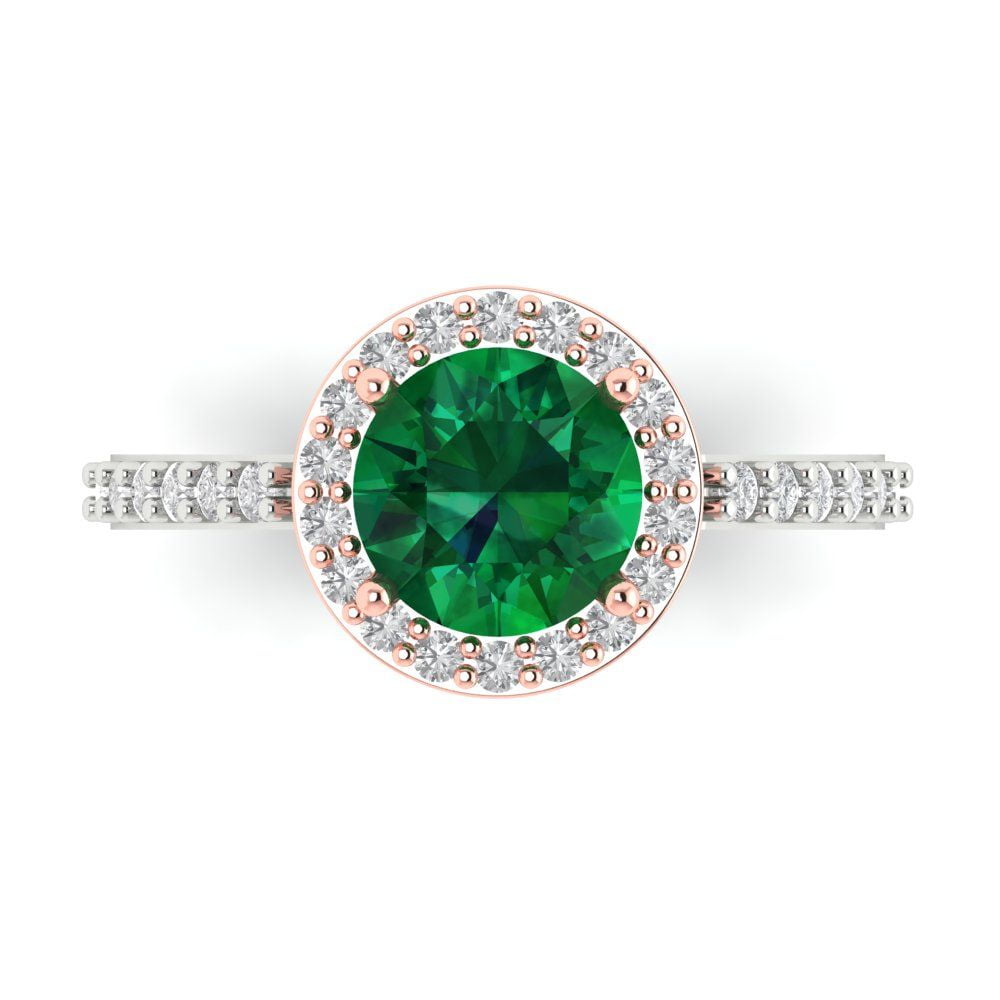 2.37ct Round Brilliant cut - Solitaire with Accents - VVS1 Simulated Emerald - 18k Two- Tone ...