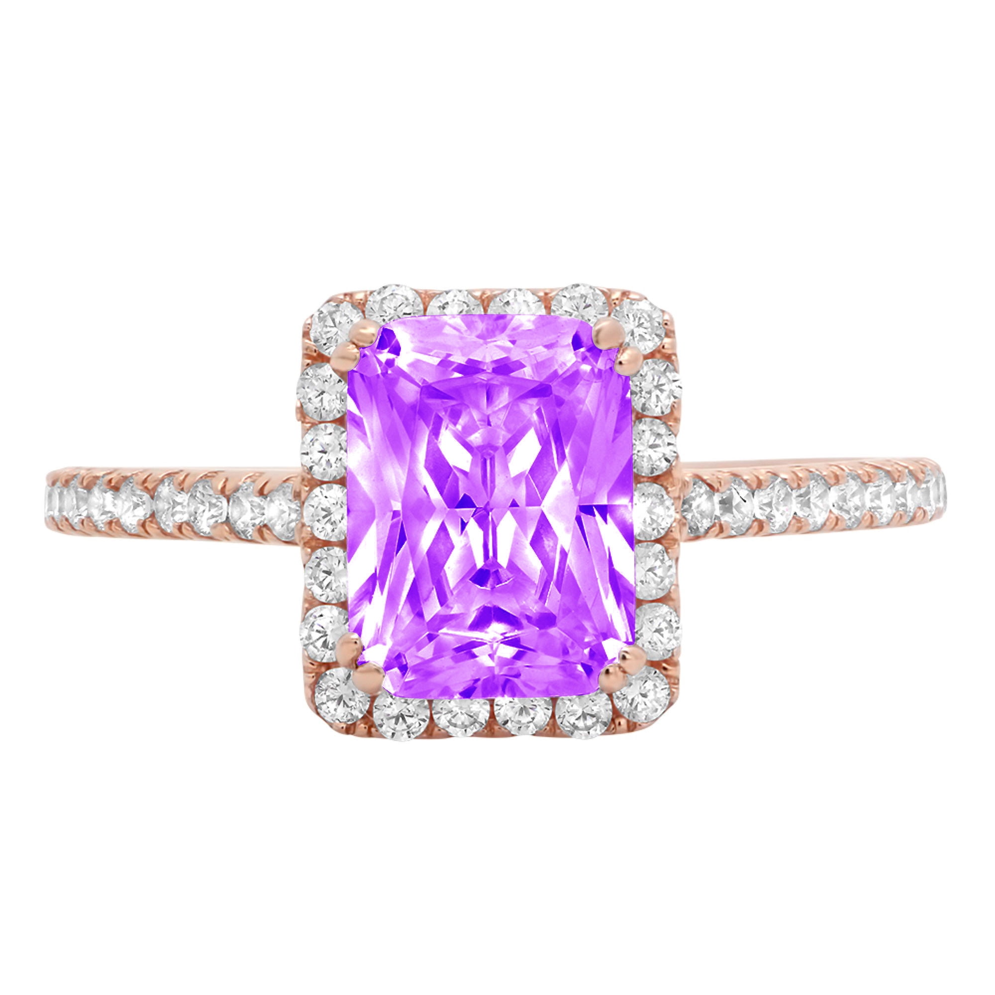 1.86 ct Emerald Cut Natural Amethyst Solitaire with Simulated Diamond Accents 18K Rose Gold ...