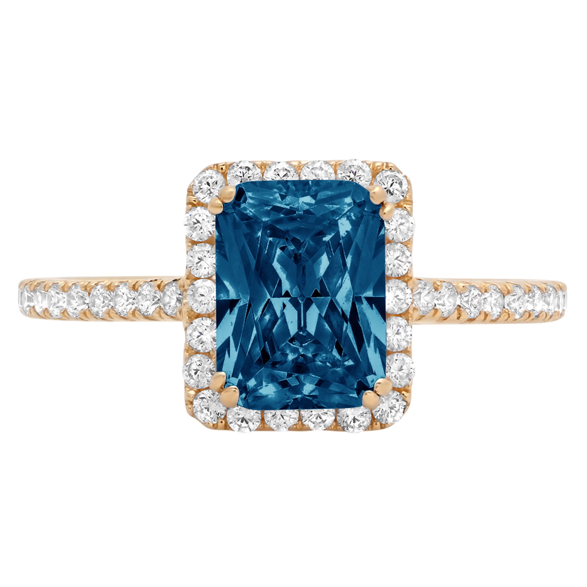 1.86 ct Emerald Cut Natural London Blue Topaz Solitaire with Simulated ...