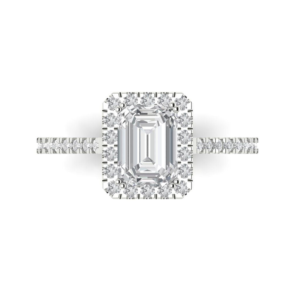 1.86 ct Emerald Cut Simulated Diamond Halo Engagement Ring for Women in 18K White Gold - Walmart.com