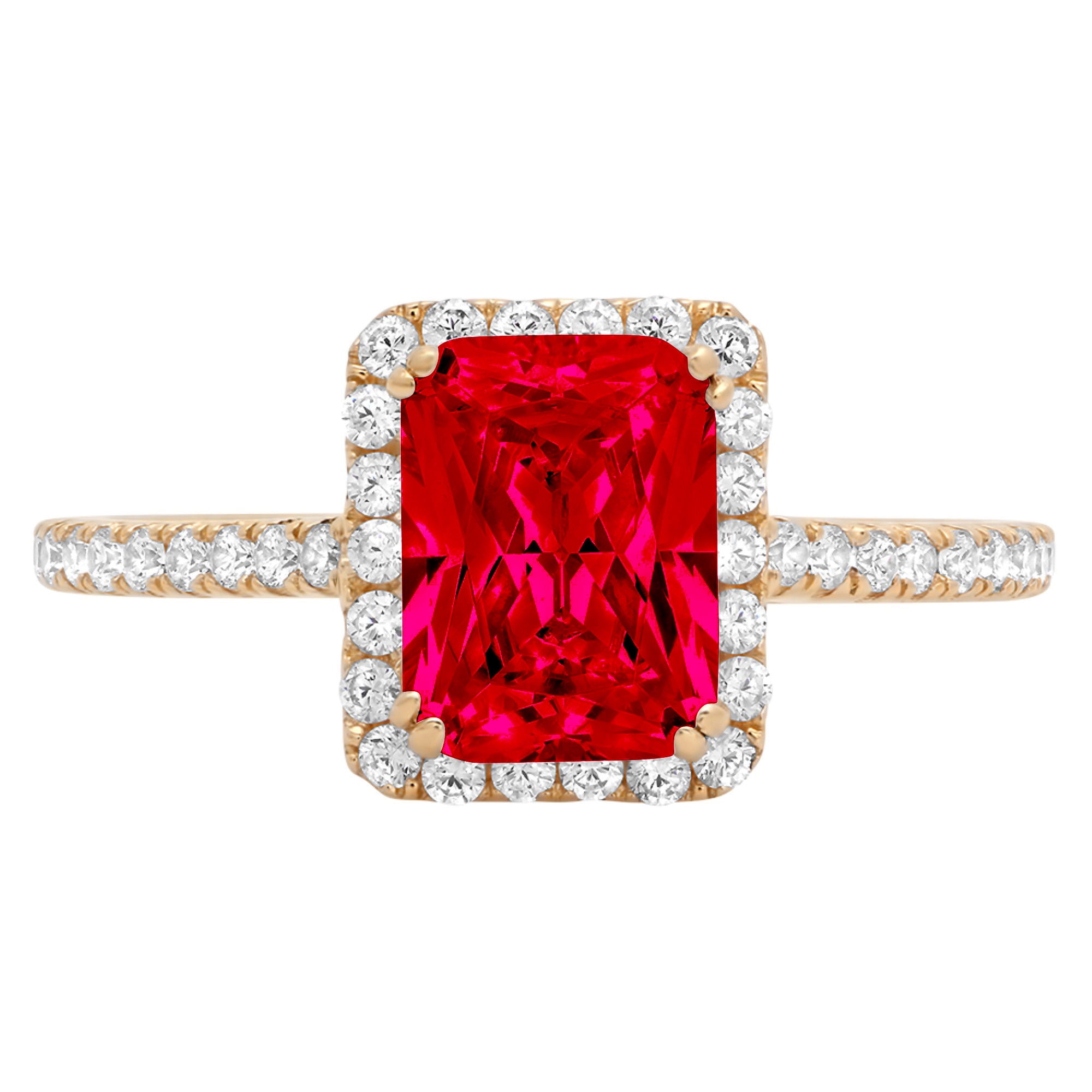 1.86 ct Emerald Cut Simulated Ruby Solitaire with Simulated Diamond ...