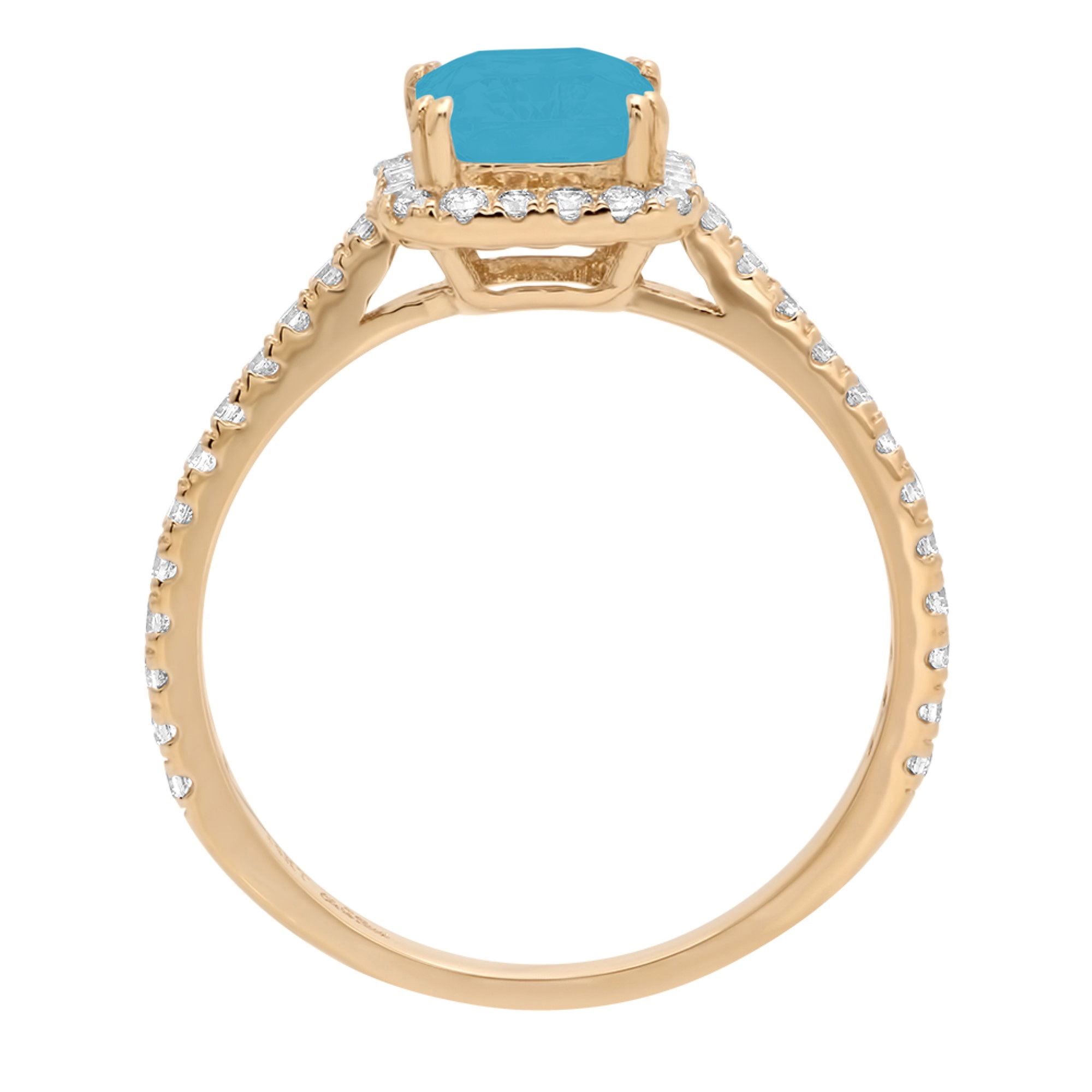 1.86 ct Emerald Cut Simulated Turquoise Solitaire with Accents Engagement Ring for Women in 18K ...