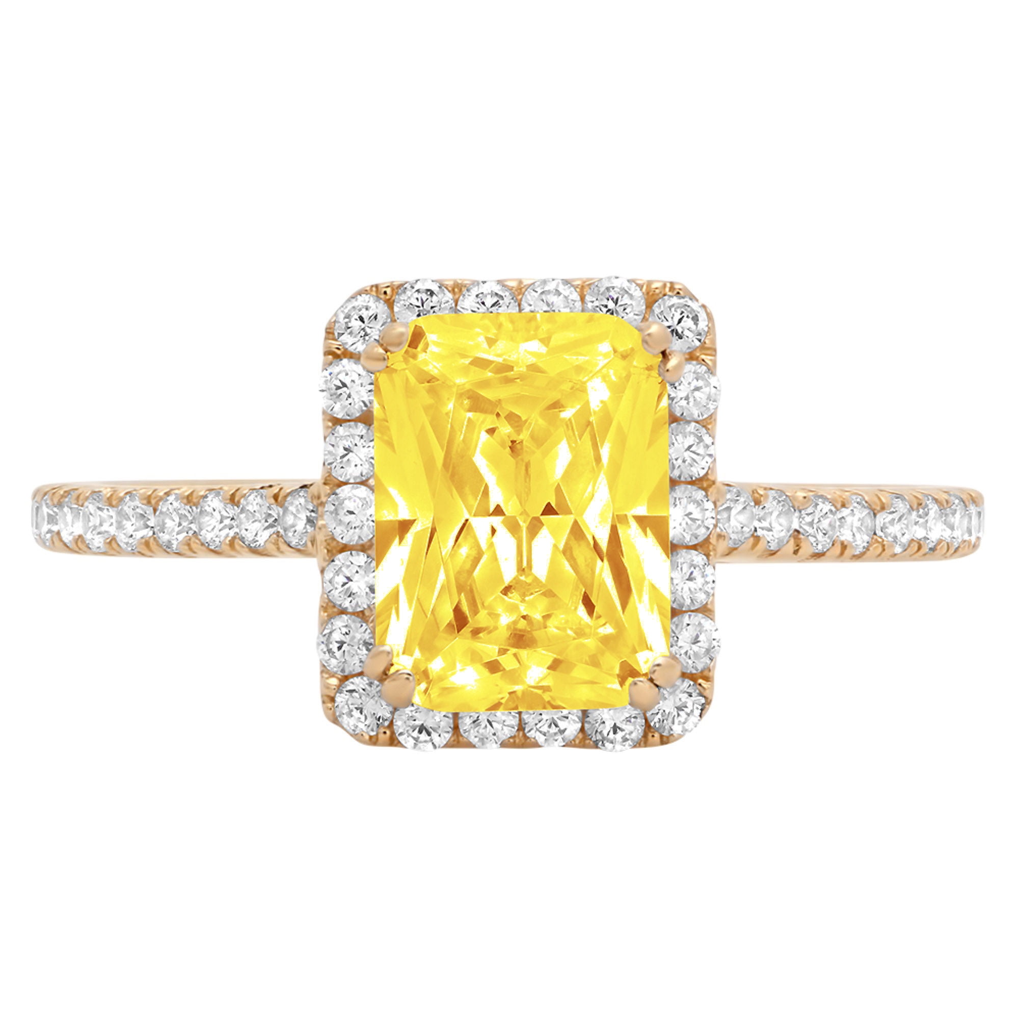 1.86 ct Emerald Cut Simulated Yellow Diamond Solitaire with Simulated ...