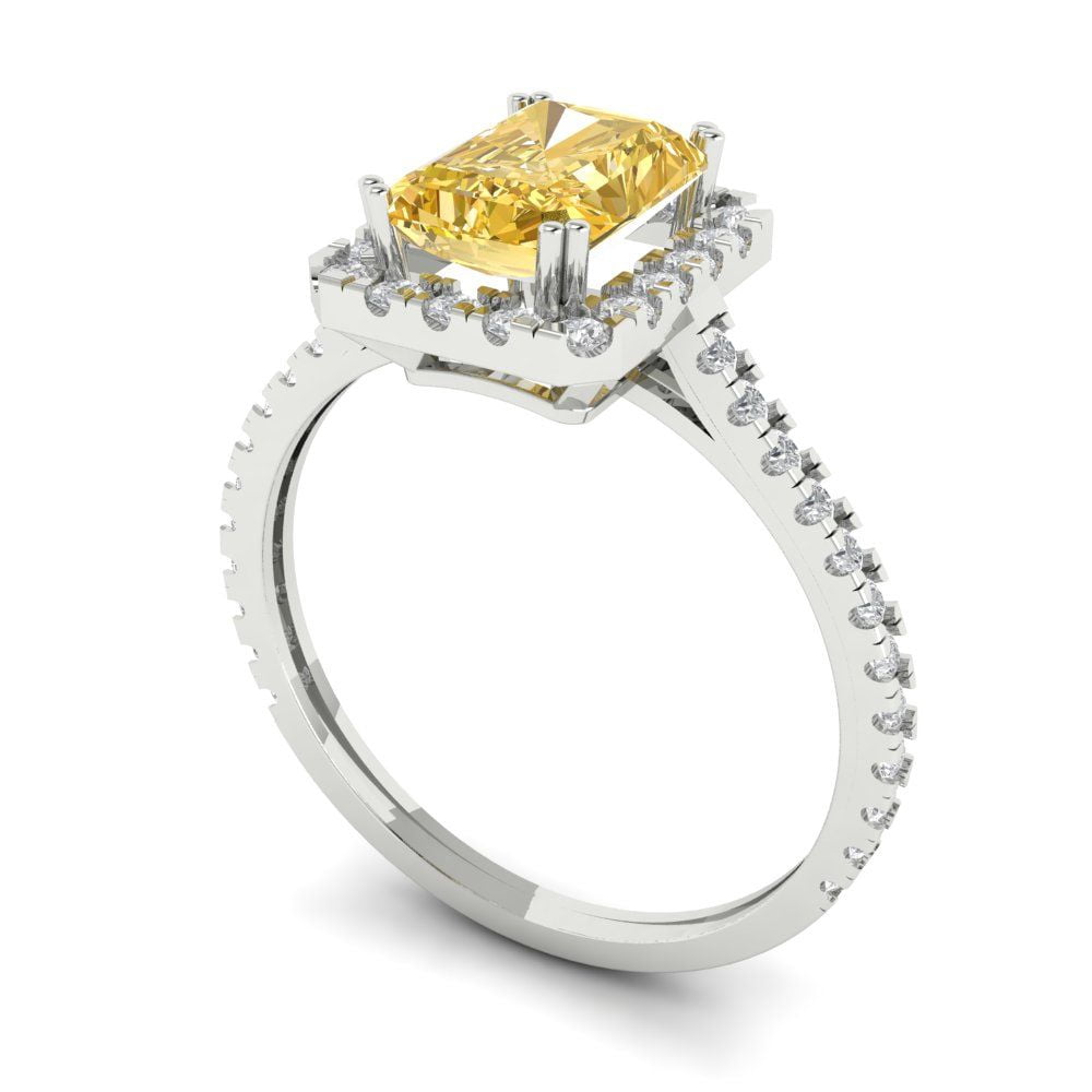1.86 ct Emerald Cut Yellow Moissanite Halo Engagement Ring for Women in ...