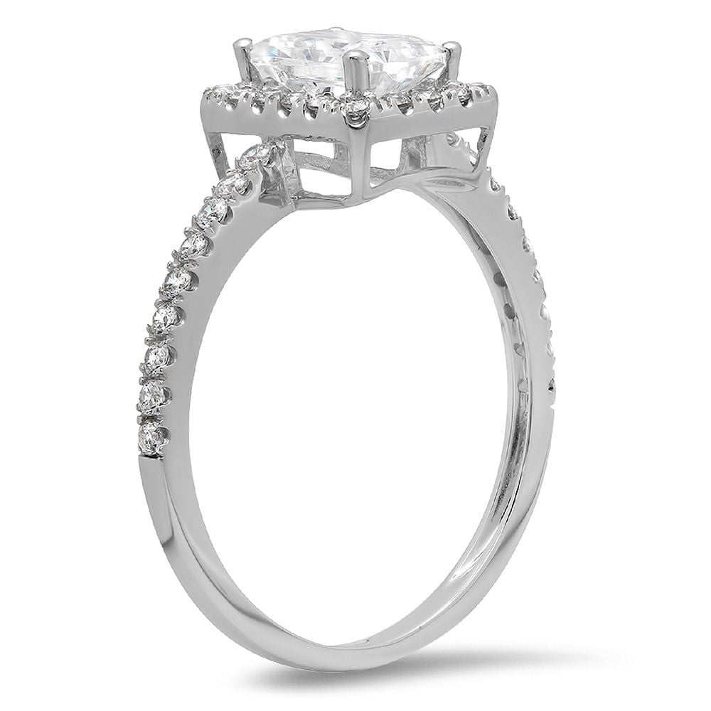 1.86Ct Emerald Cut Moissanite Halo Engagement Ring Design in Solid 18K White Gold Size 8 ...