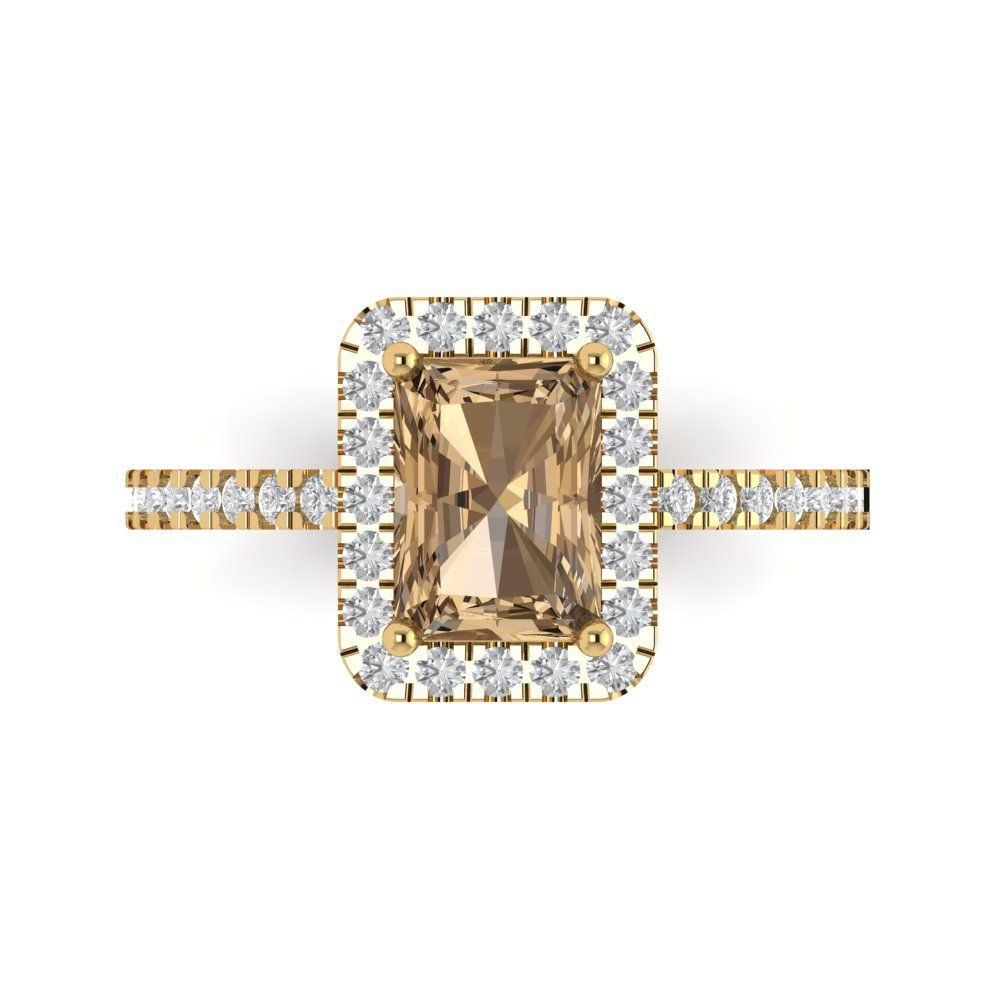 1.86ct Emerald Cut Brown Champagne Crystal 18k Yellow Gold Engraving Statement Bridal Wedding ...