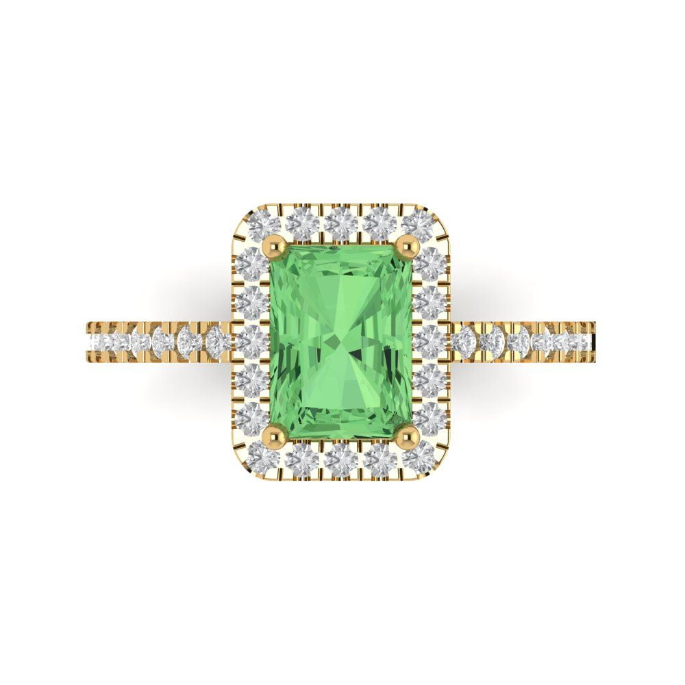 1.86ct Emerald Cut Green Crystal 18k Yellow Gold Engraving Statement Bridal Wedding Halo ...