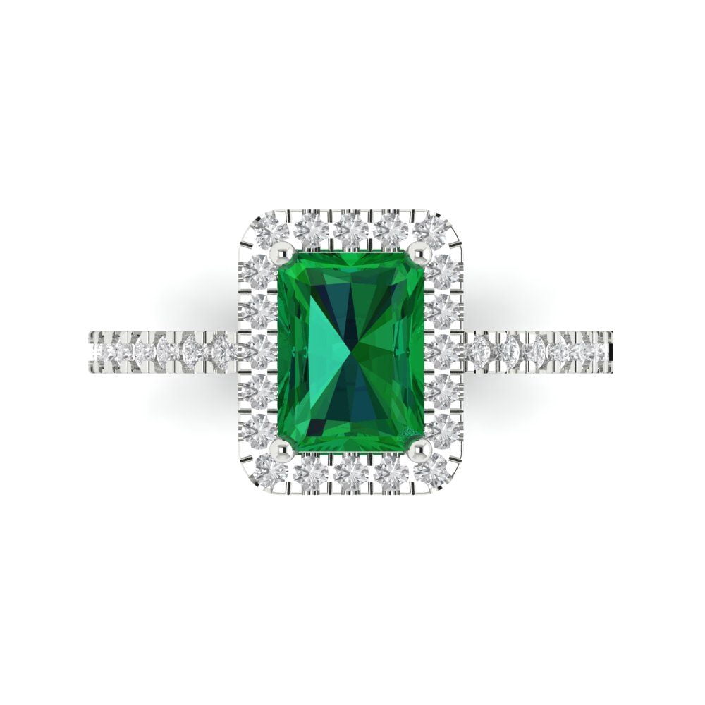 1.86ct Emerald Cut Precious Gemstone Green Emerald Real 18k White Gold ...