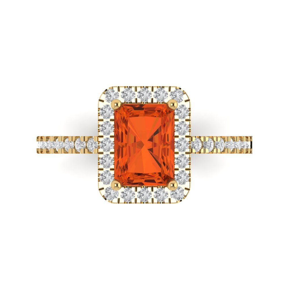 1.86ct Emerald Cut Red Crystal 18k Yellow Gold Engraving Statement Bridal Wedding Halo Designer ...