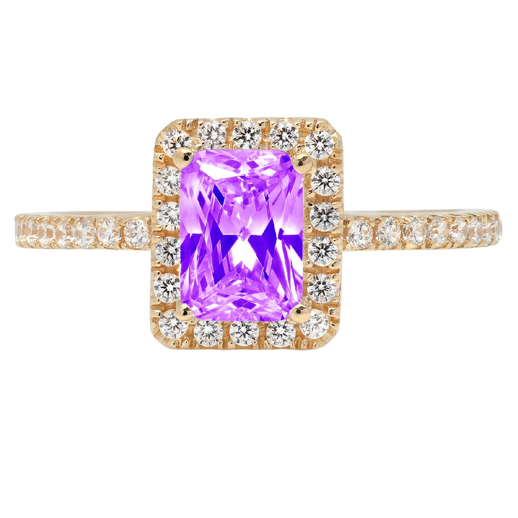 1.86ct Emerald cut - Halo - Simulated Amethyst - 18k Yellow Gold ...