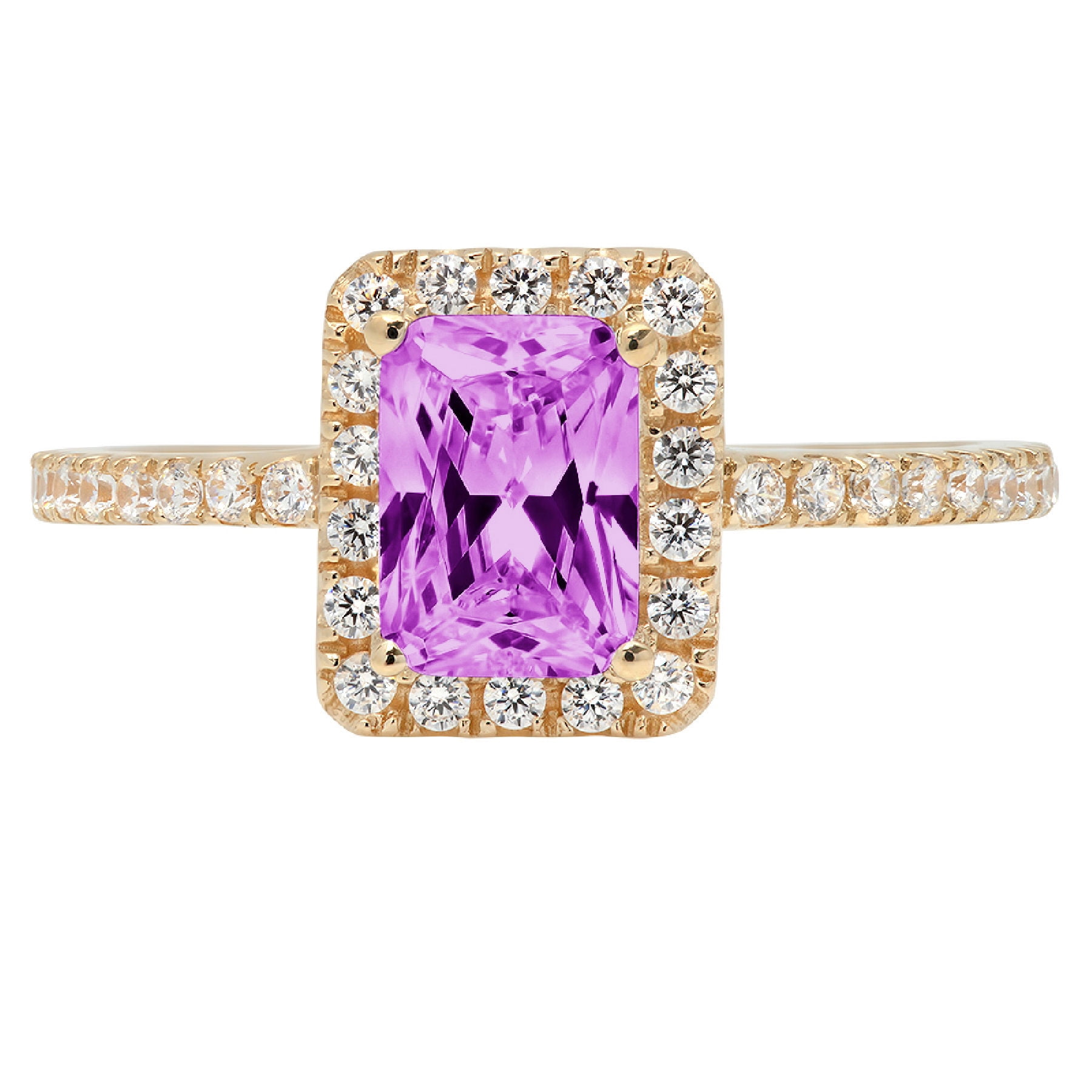 1.86ct Emerald cut - Halo - VVS1 Simulated Alexandrite - 14k Yellow Gold - Bridal Anniversary ...