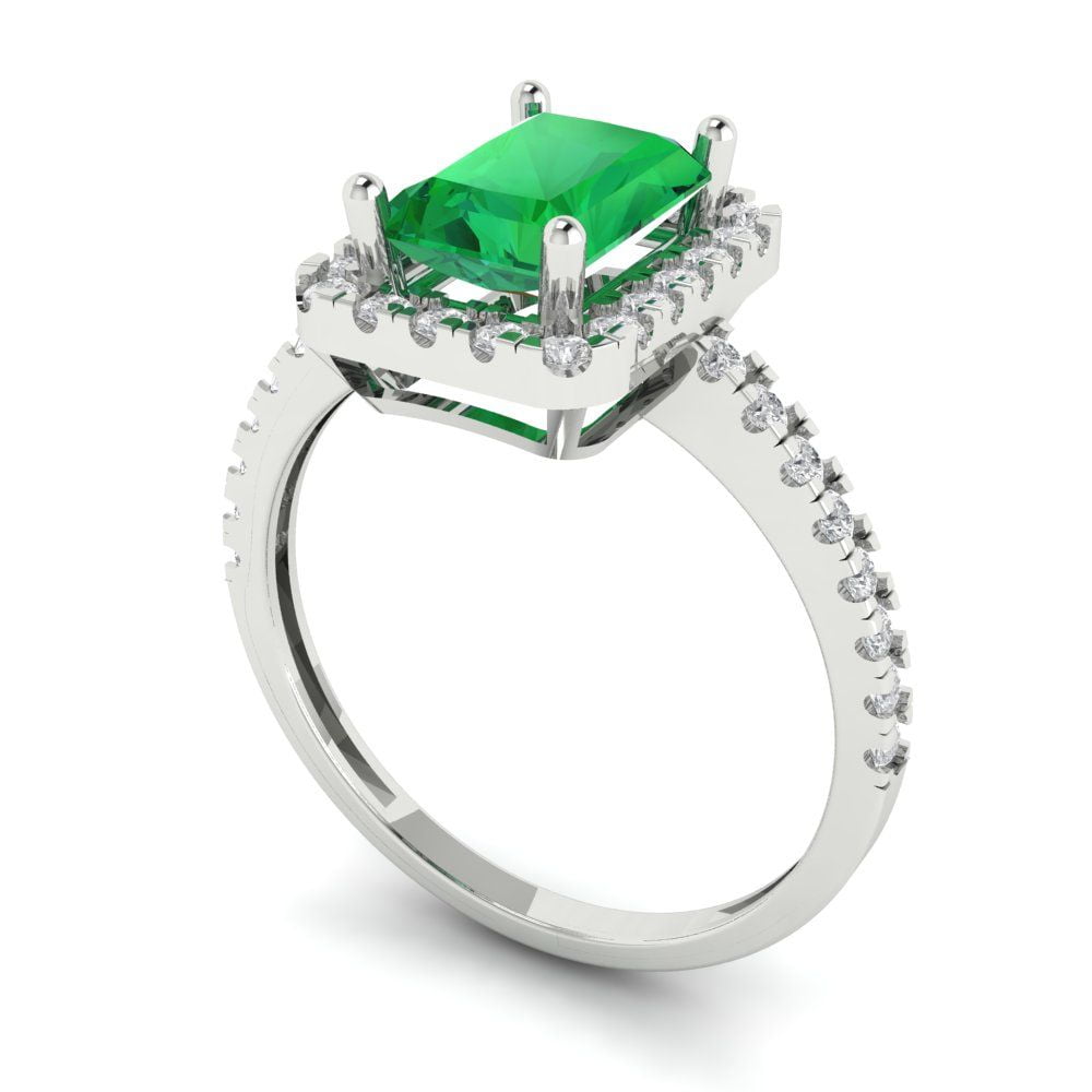 1.86ct emerald cut green emerald 14k white gold halo Bridal Wedding Engagement Promise ...