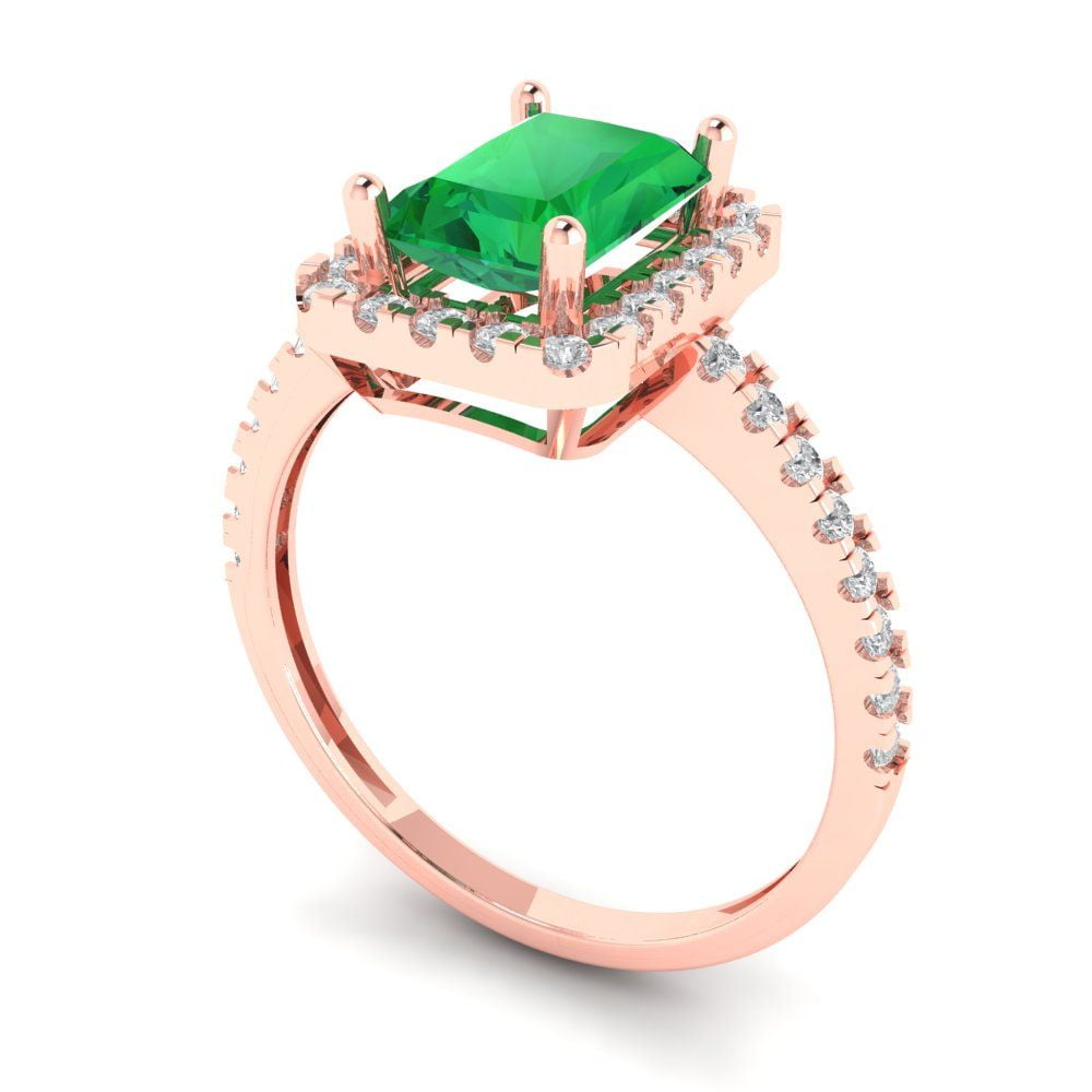 1.86ct emerald cut green emerald 18k rose gold halo Bridal Wedding Engagement Promise ...