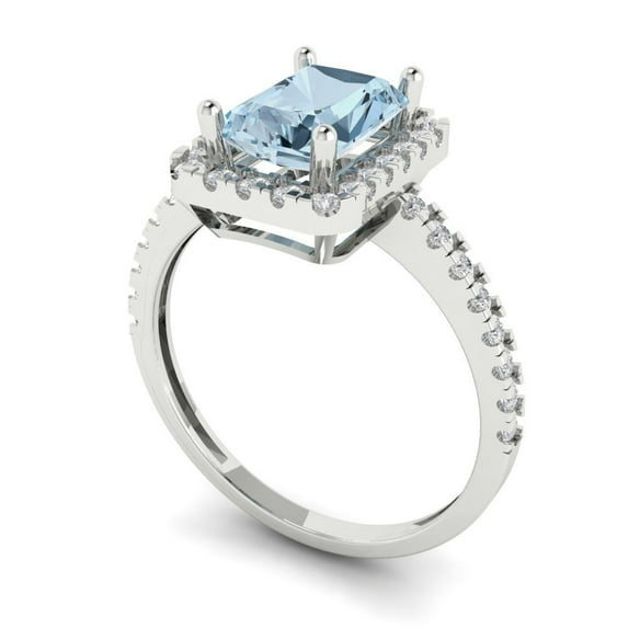 1.86ct emerald cut natural sky blue topaz 18k white gold halo Bridal ...