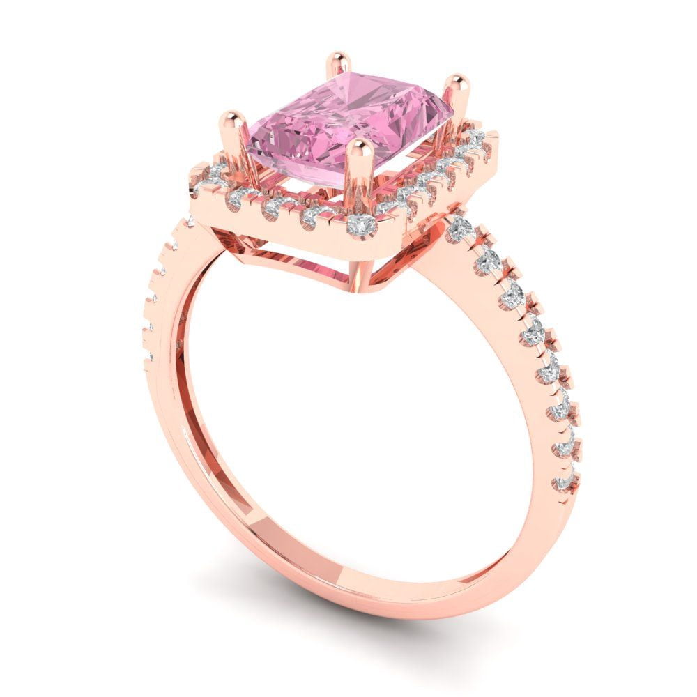 1.86ct emerald cut pink Zircon 18k rose gold halo Bridal Wedding ...