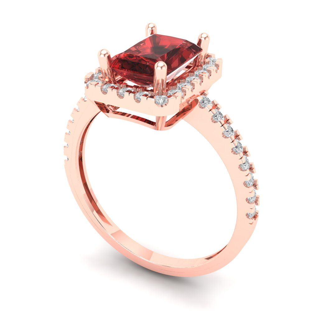 1.86ct emerald cut red natural garnet 18k rose gold halo Bridal Wedding Engagement Promise ...
