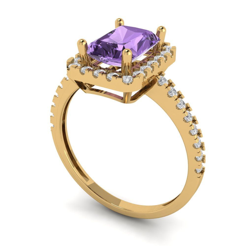 1.86ct emerald cut alexandrite 18k yellow gold halo Bridal Wedding Engagement Promise ...