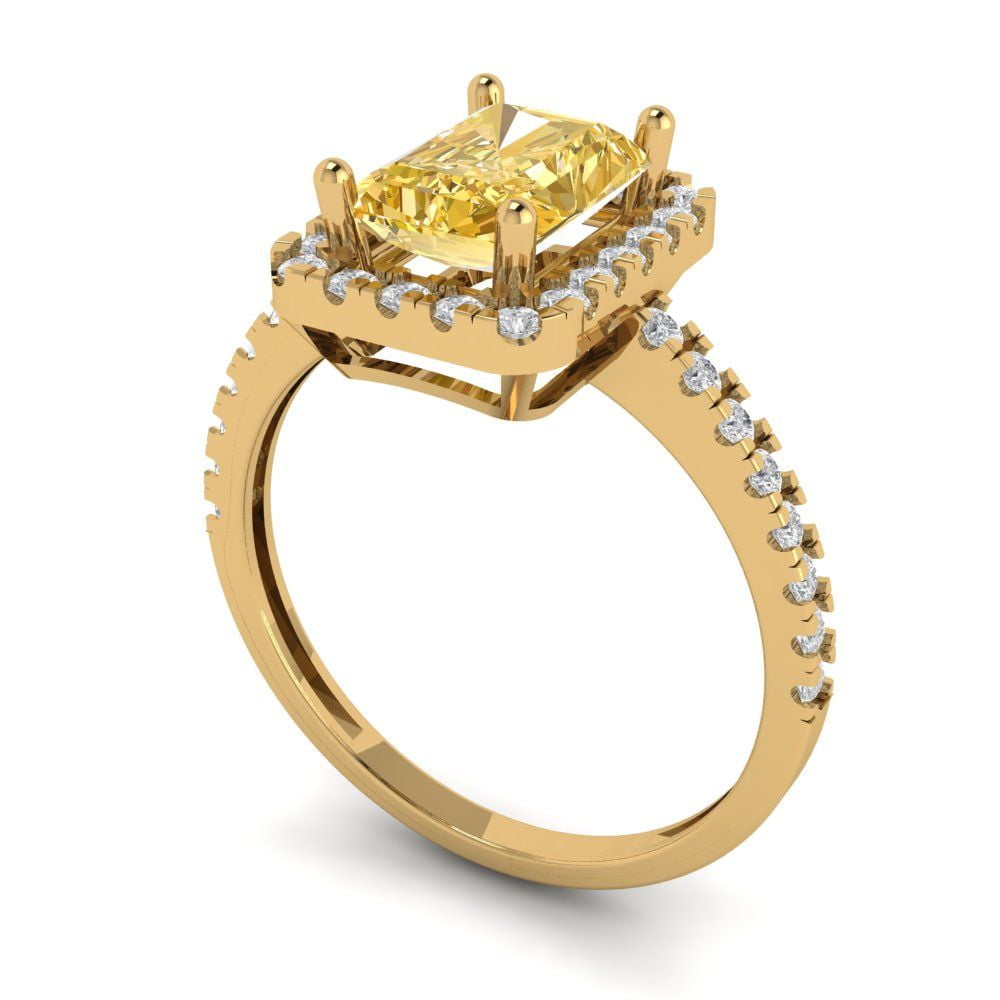 1.86ct emerald cut yellow moissanite 18k yellow gold halo Bridal Wedding Engagement Promise ...