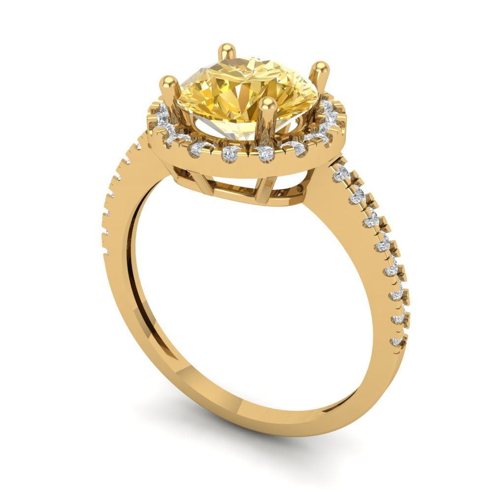 1.86ct round cut yellow natural citrine 14k yellow gold halo Bridal Wedding Engagement Promise ...