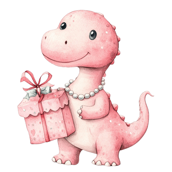 1.875" Round Pre-Cut Watercolor Baby Pink Dinosaur With Pearl Necklace ...