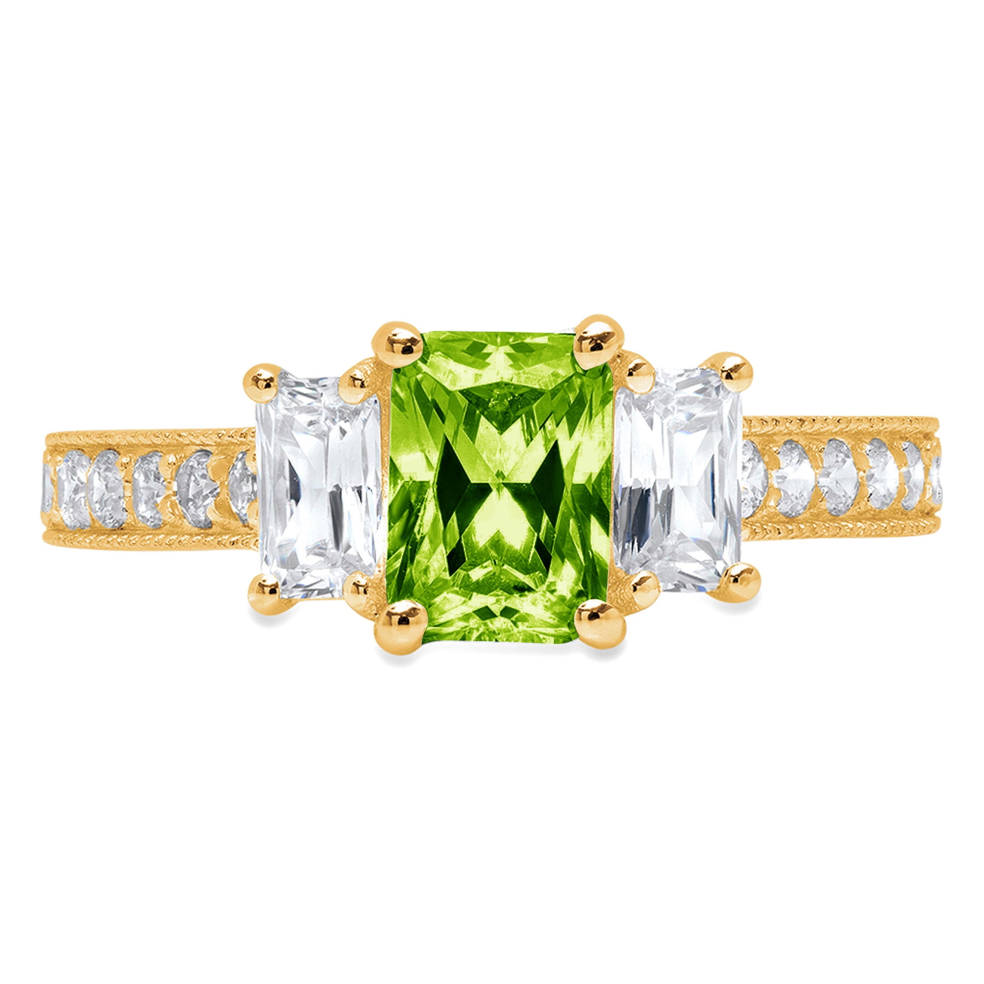 1.88 ct Emerald Cut Natural Peridot 3 Stone 18K Yellow Gold Womens Engagement Ring - Walmart.com